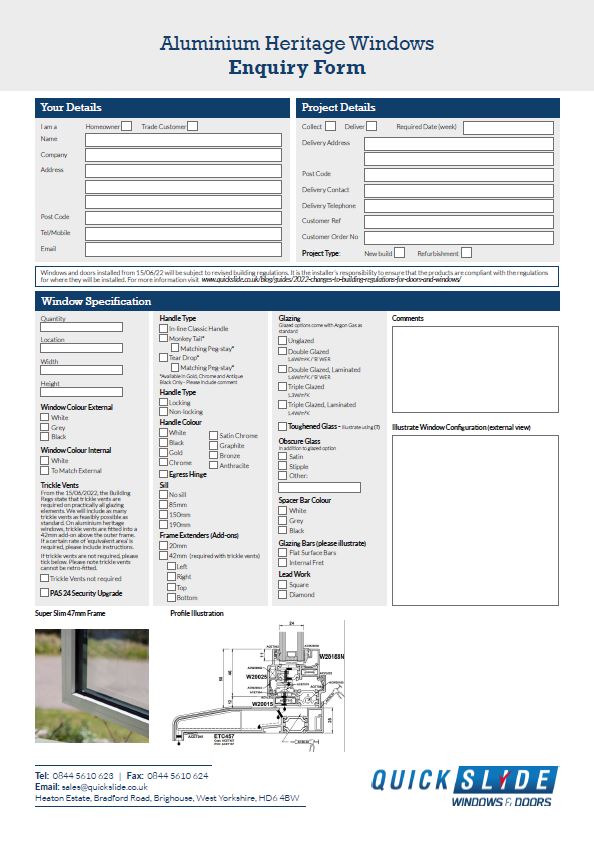 Aluminium Heritage Windows Order Form pdf