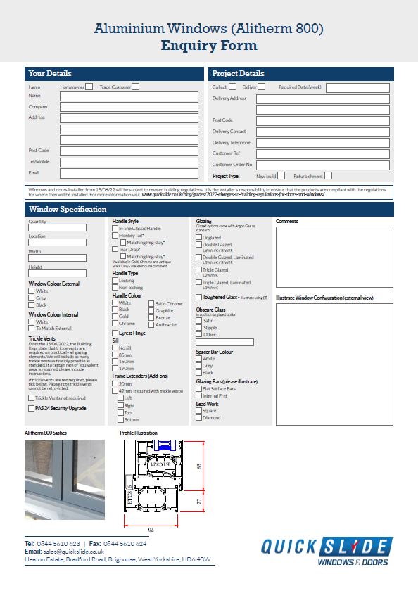 Aluminium Casement Windows Order Form pdf