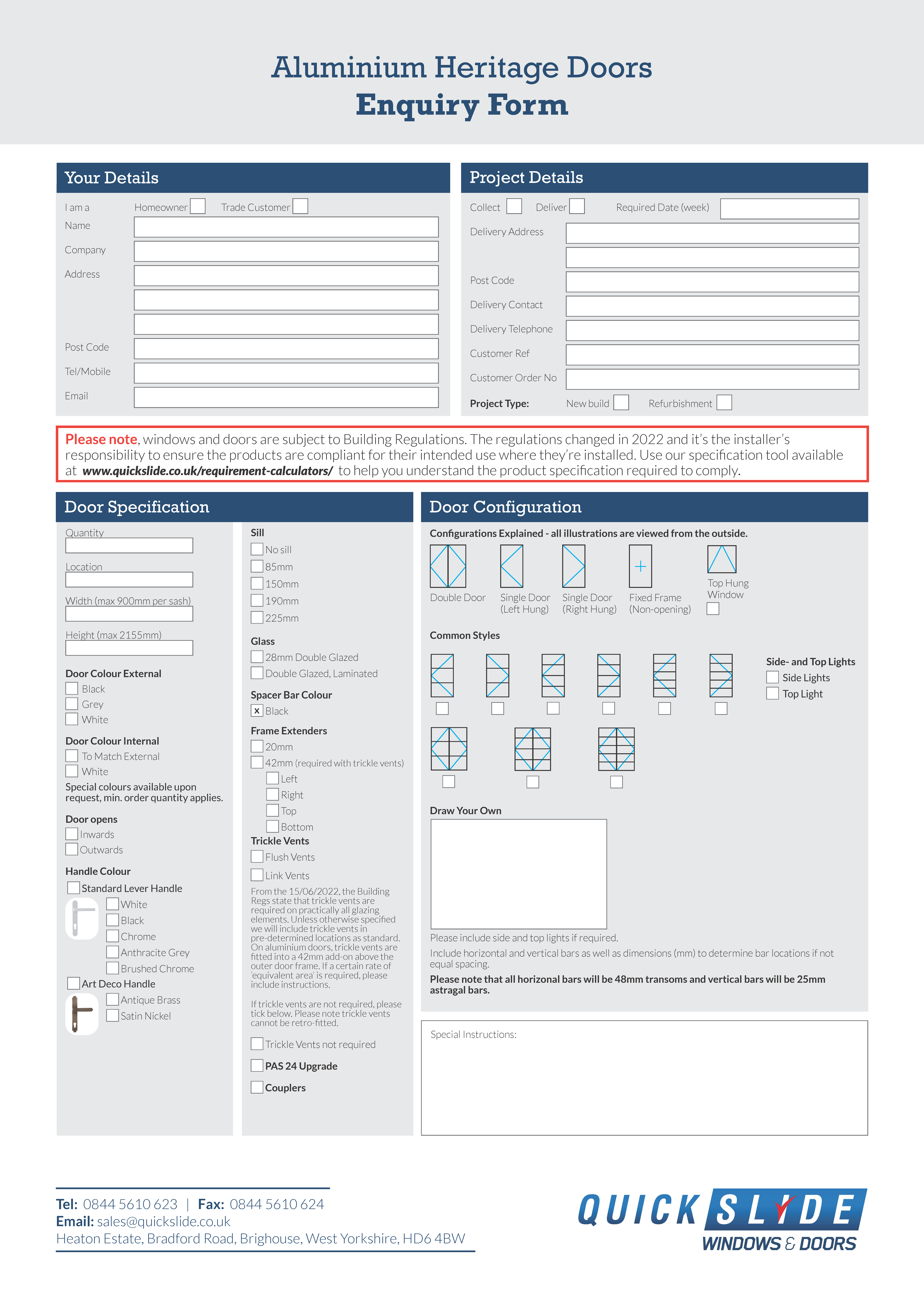 Aluminium Heritage Doors Order Form pdf